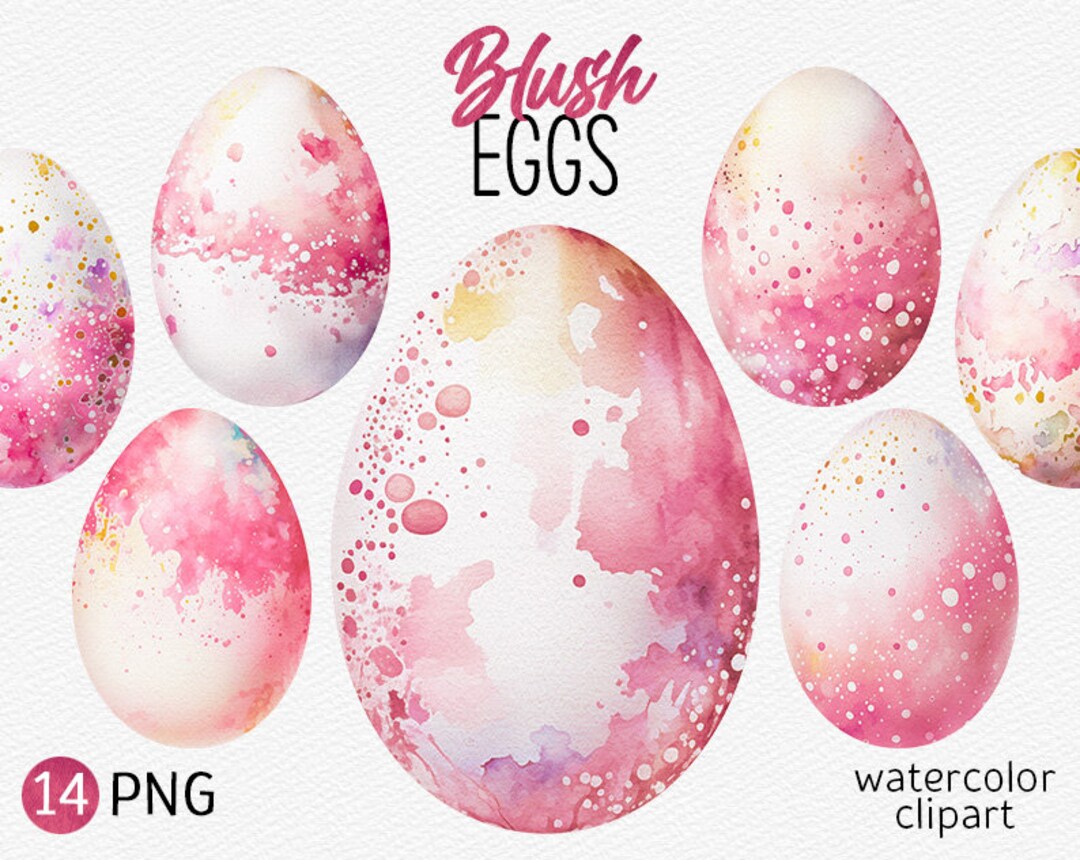 Watercolor Easter Eggs Clipart Bundle White and Pink Easter Egg PNG ...