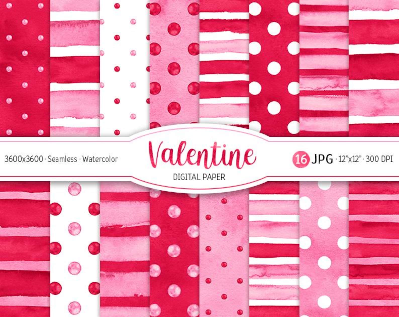 Valentine Digital Paper Pack Watercolor Polka Dot Seamless Pattern ...