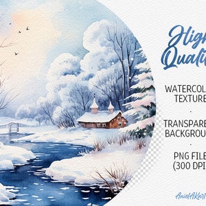 Watercolor Winter Clipart Bundle Snowy Winter PNG Landscape PNG ...