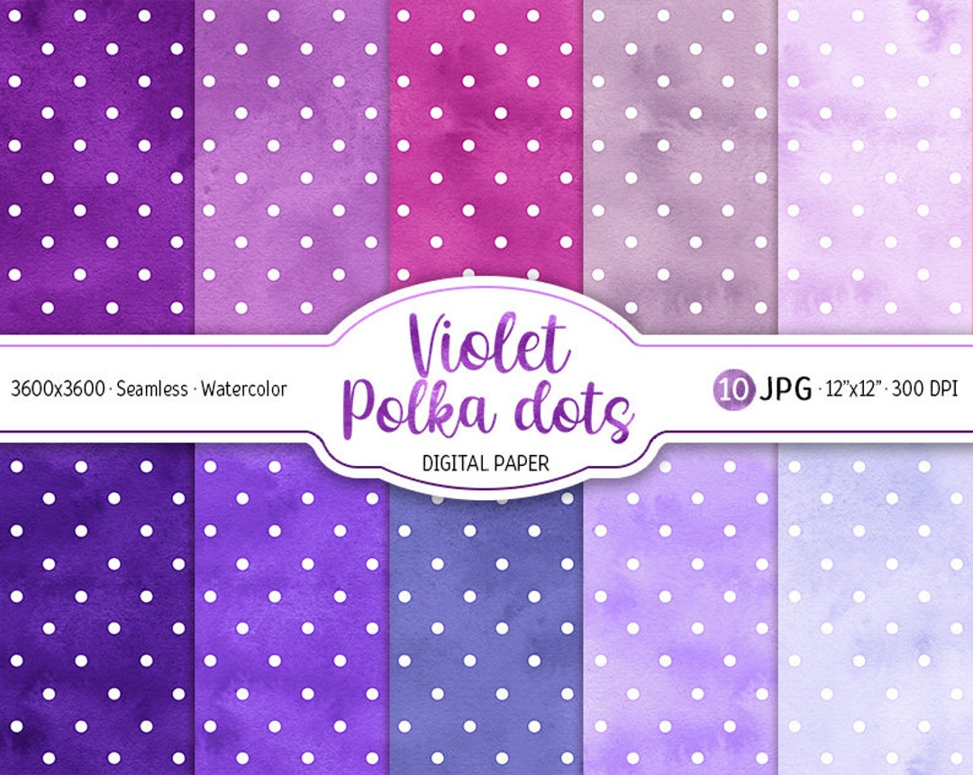 Violet Watercolor Polka Dot Digital Paper Pack Purple Seamless Pattern ...