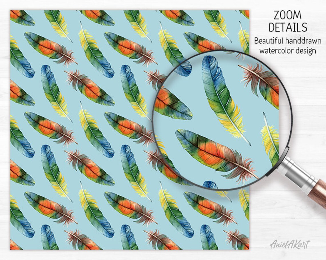 Rainbow Feather Watercolor Digital Paper Pack Colorful Exotic - Etsy