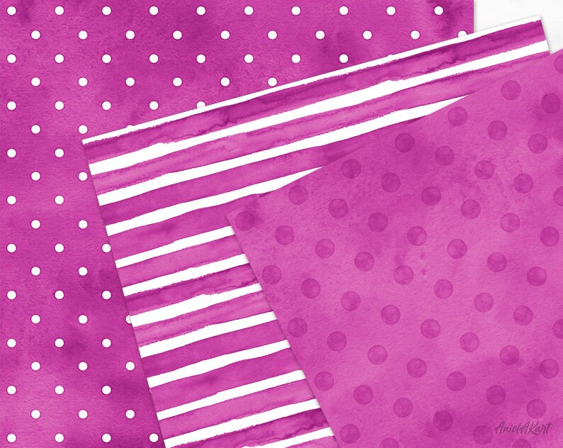 Fuchsia Seamless Pattern Watercolor Purple Polka Dot Digital Paper Pack ...