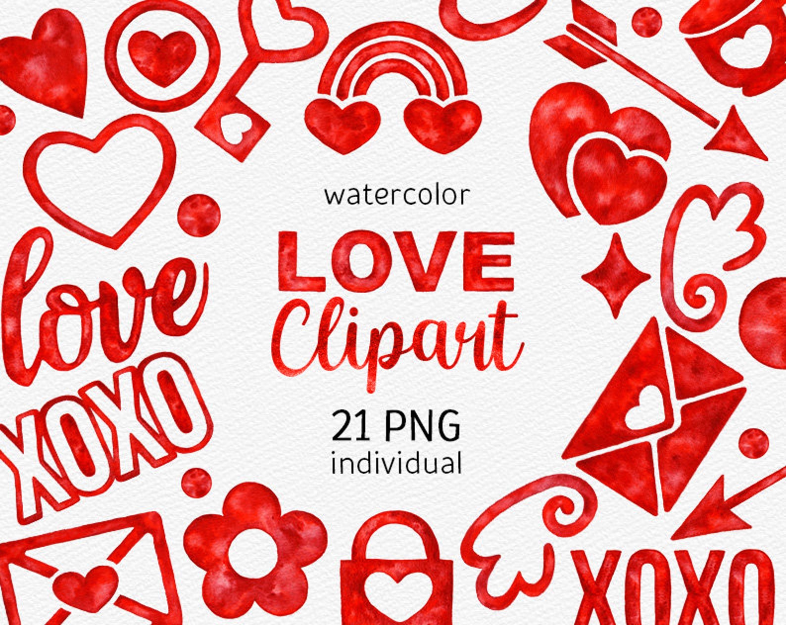 Watercolor Valentine's Day Clipart Valentine PNG Red Love Clipart Heart ...