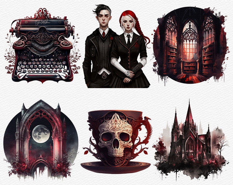 Watercolor Darkest Academia Clipart Pack Dark Academia PNG Gothic Aesthetic Fantasy Clipart ...