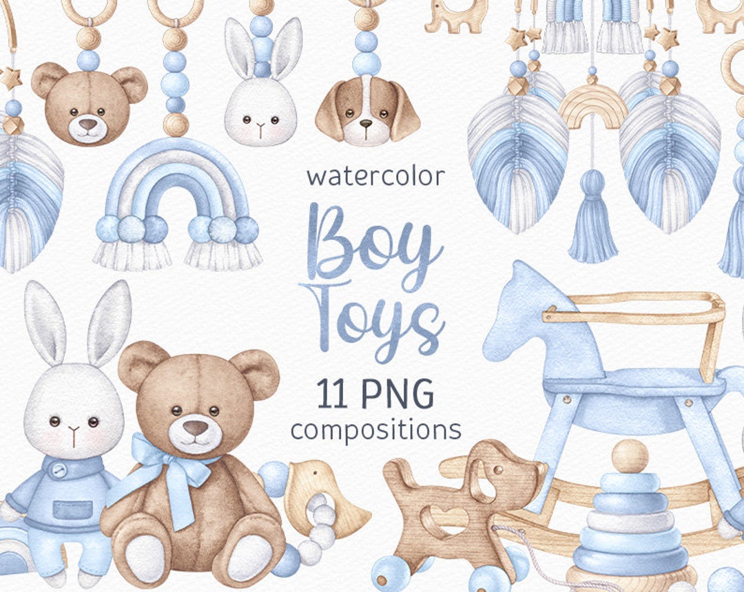 Baby Boy Watercolor Clipart Boho Nursery PNG Blue Baby Shower Clipart ...