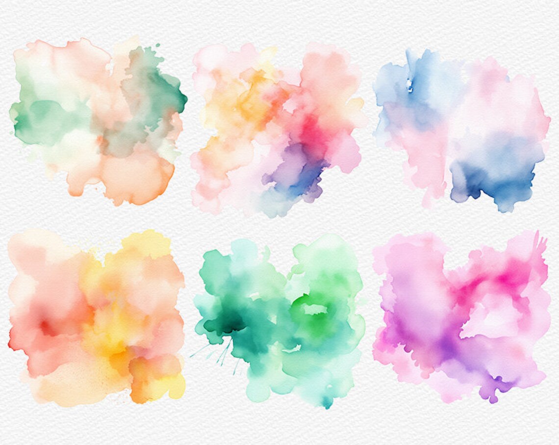 Pastel Watercolor Splash Clipart PNG Bundle Brush Strokes Clipart ...