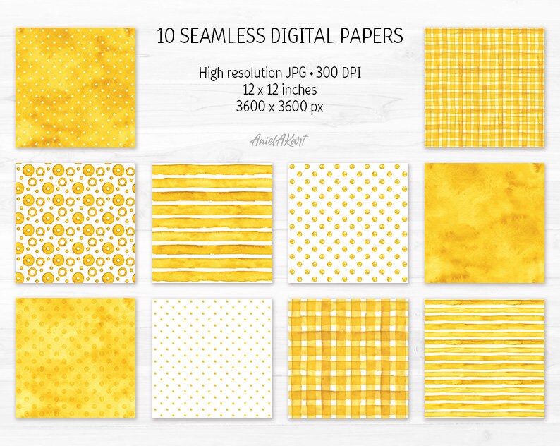 Yellow Seamless Pattern Watercolor Polka Dot Digital Paper | Etsy