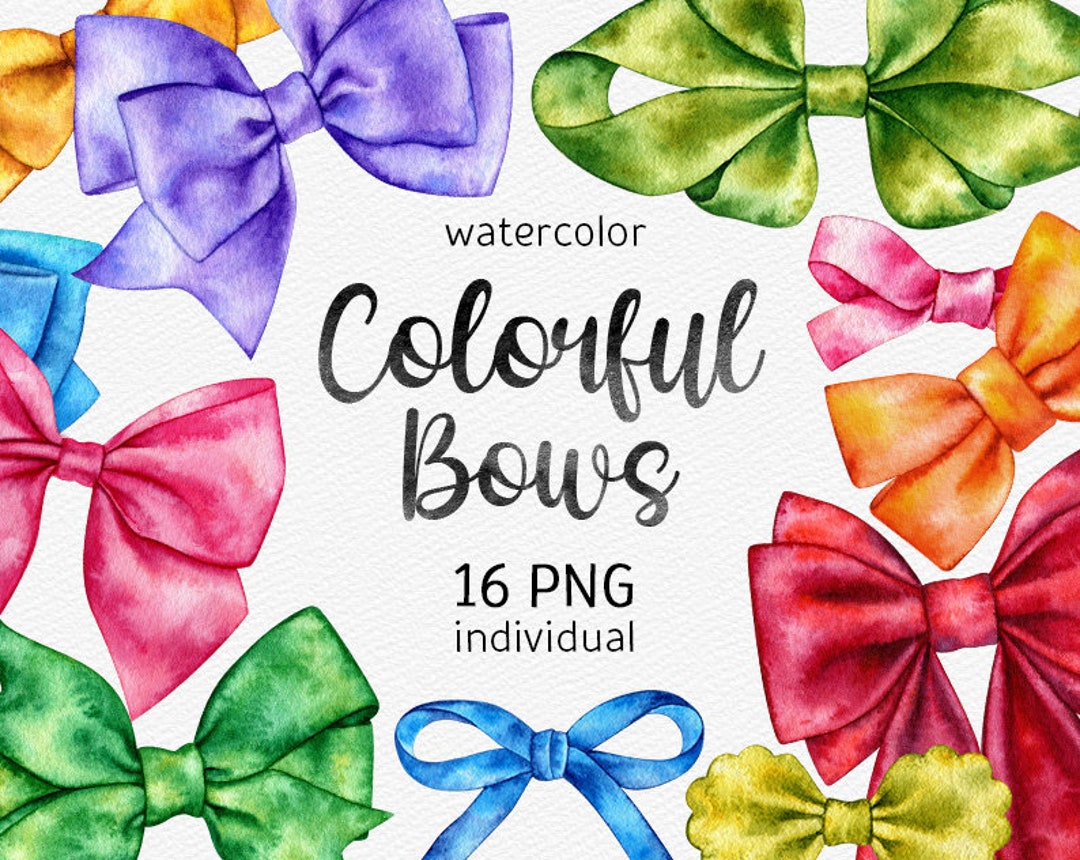 Watercolor Bow Clipart Hand Painted Multicolor Bows Colorful Digital ...
