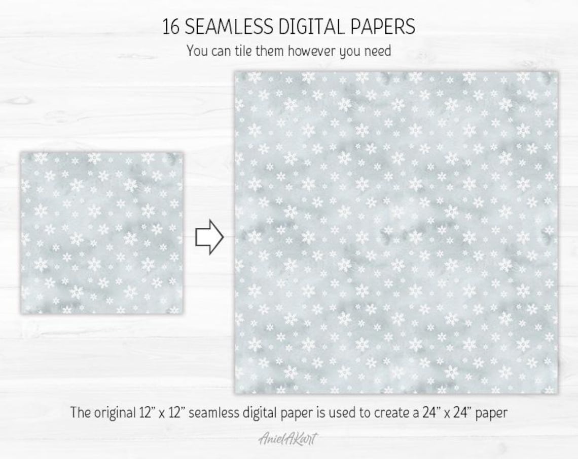 Christmas Digital Paper Pack Watercolor Snowflakes Seamless Pattern ...