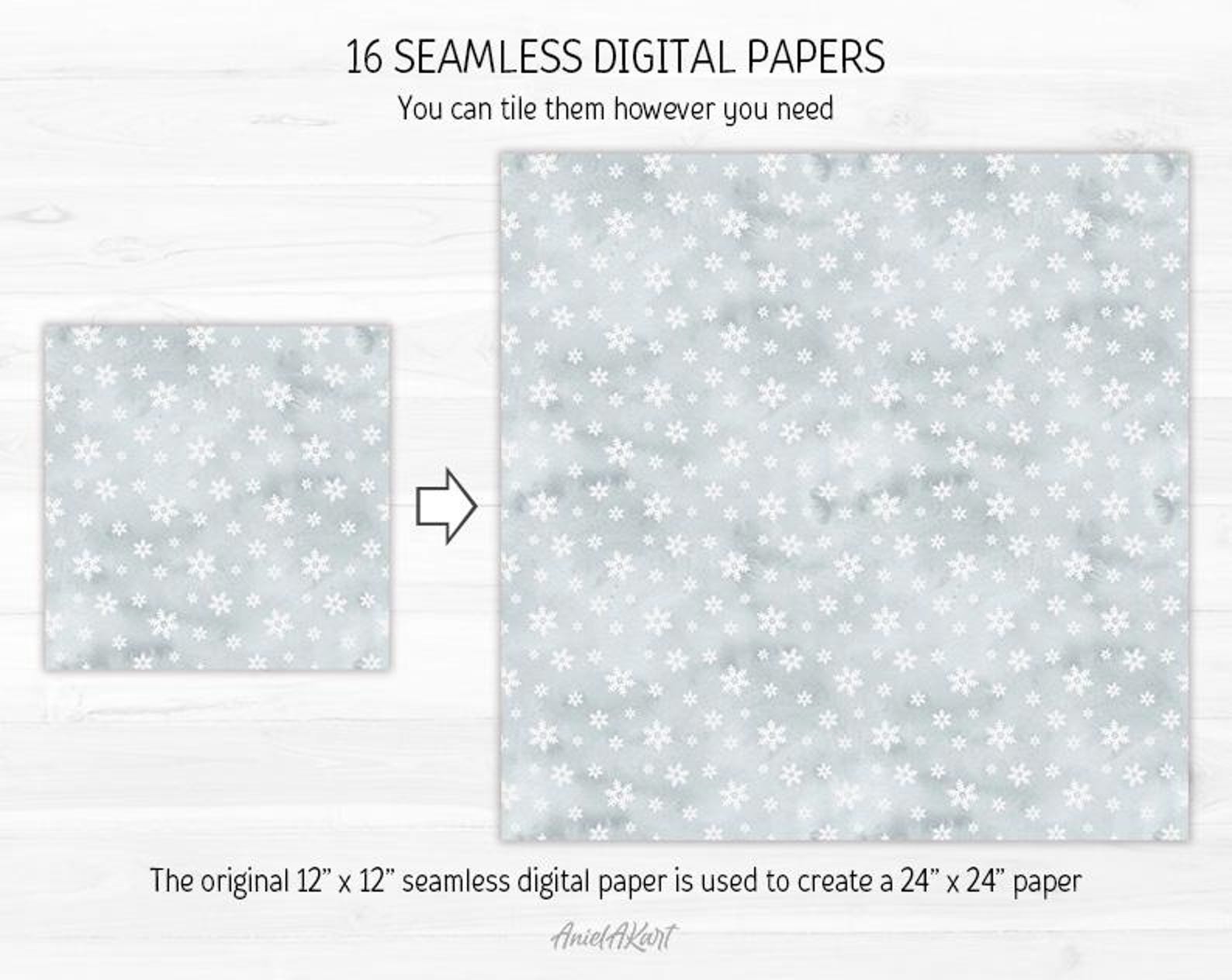 Christmas Digital Paper Pack Watercolor Snowflakes Seamless Pattern ...