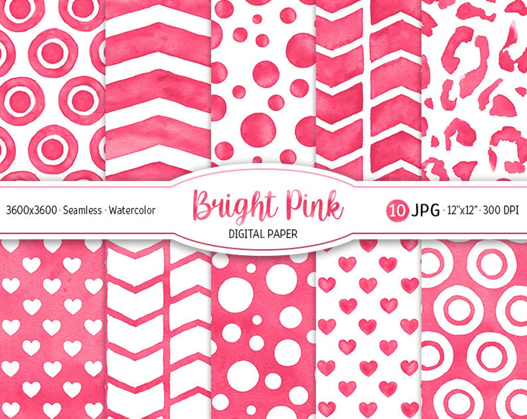 Bright Pink Digital Paper Pack Watercolor Confetti Seamless Pattern ...
