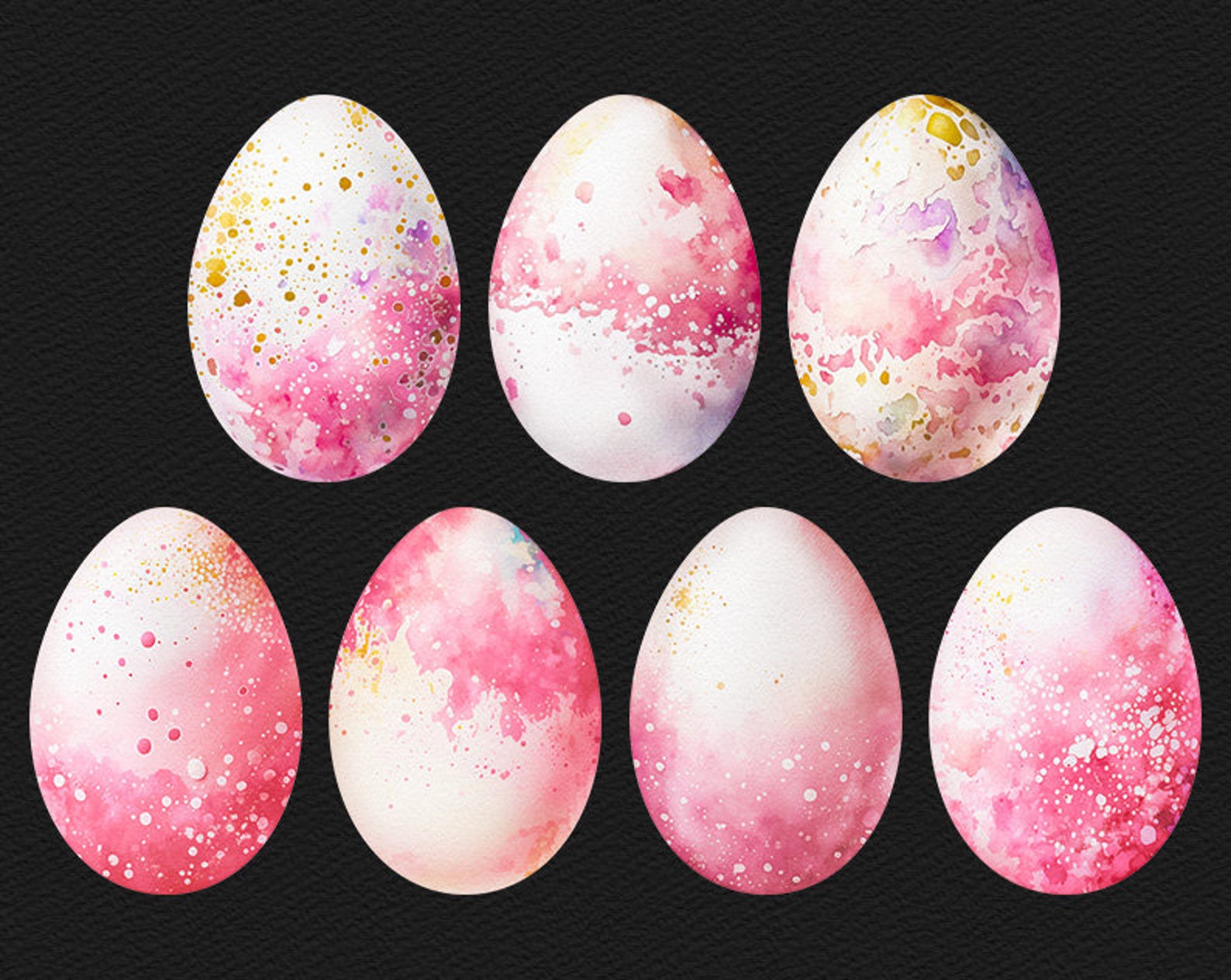 Watercolor Easter Eggs Clipart Bundle White and Pink Easter Egg PNG ...