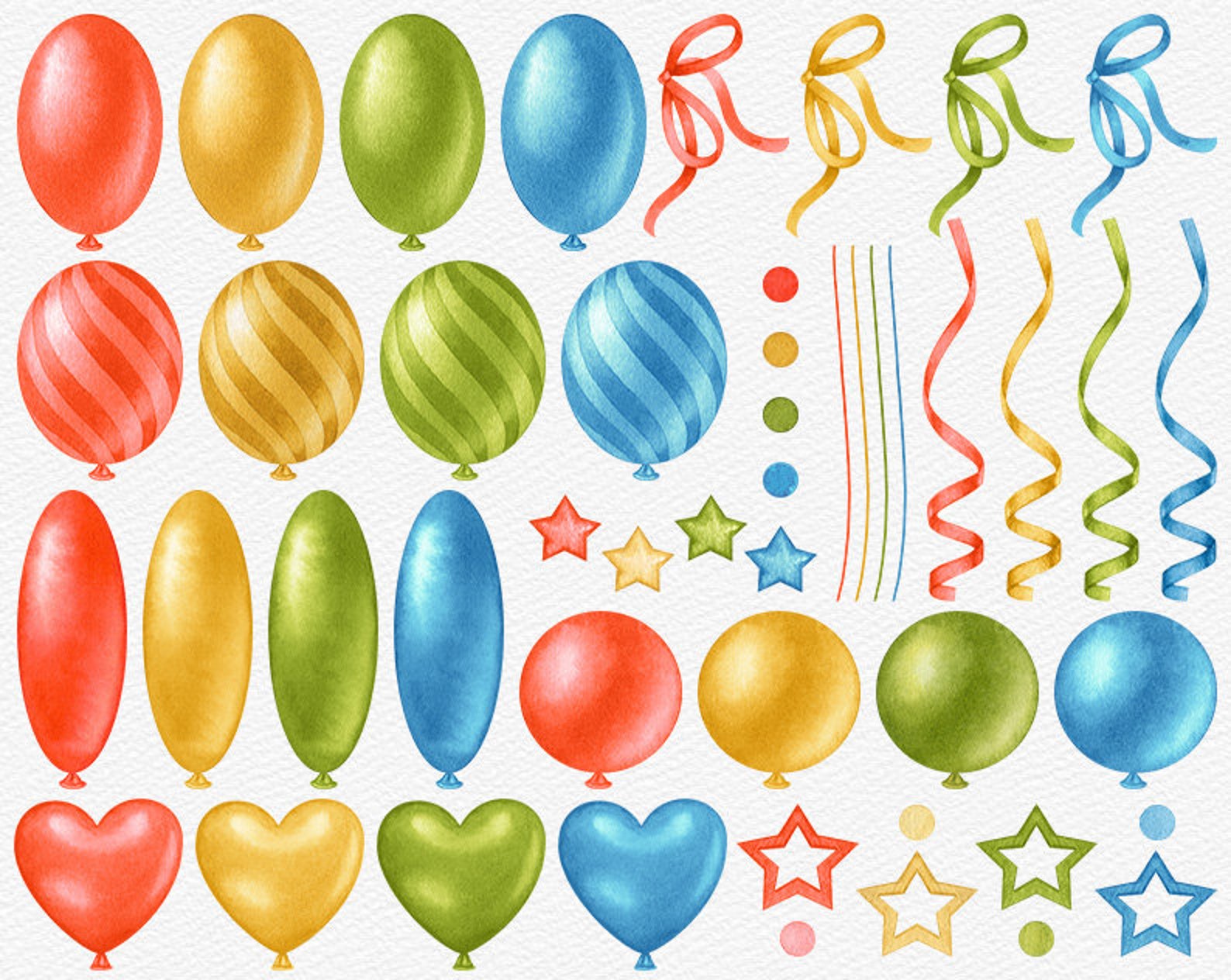 Watercolor Birthday Balloons Clipart Hand Painted Confetti - Etsy