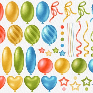 Watercolor Birthday Balloons Clipart Hand Painted Confetti Birthday ...
