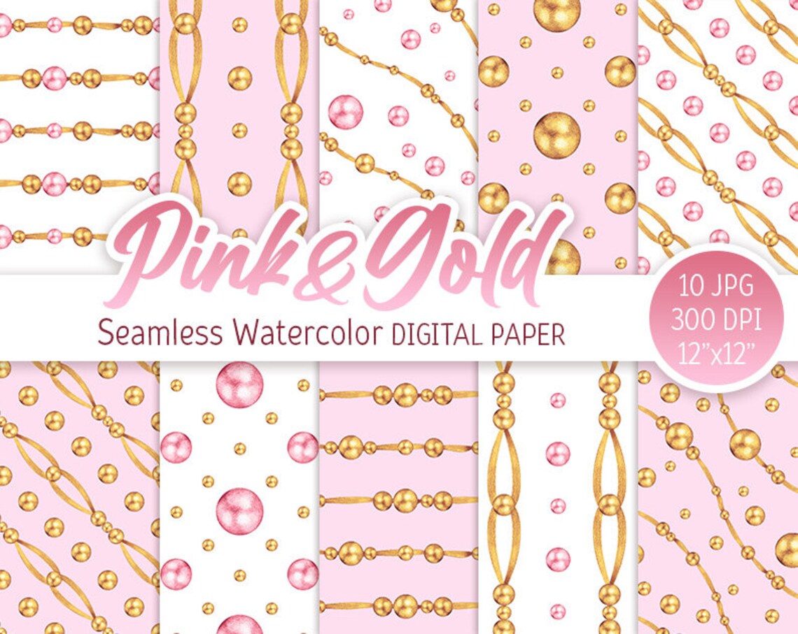 Gold Pink Seamless Pattern Watercolor Polka Dot Digital Paper - Etsy