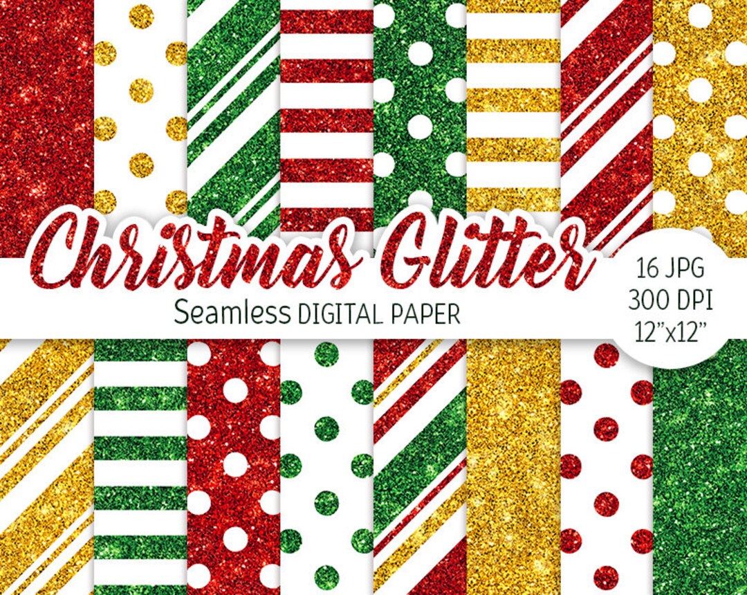Christmas Glitter Digital Paper Pack Polka Dot Seamless Pattern ...