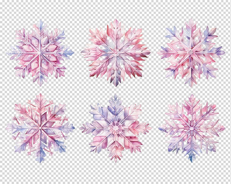 Watercolor Snowflake Clipart Pink Snowflake PNG Watercolor Cozy ...