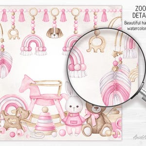 Baby Girl Digital Paper Pack Boho Nursery Watercolor Toys Seamless ...
