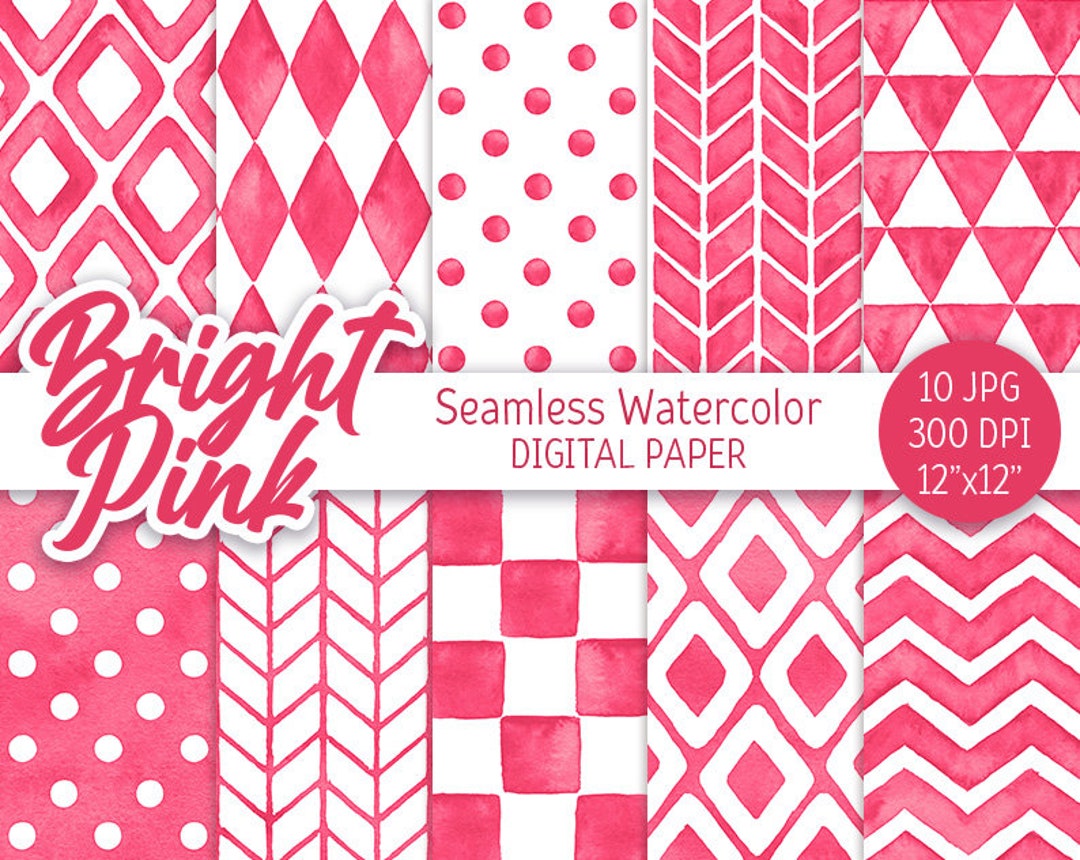 Bright Pink Geometric Pattern Watercolor Seamless Digital Paper Pack ...