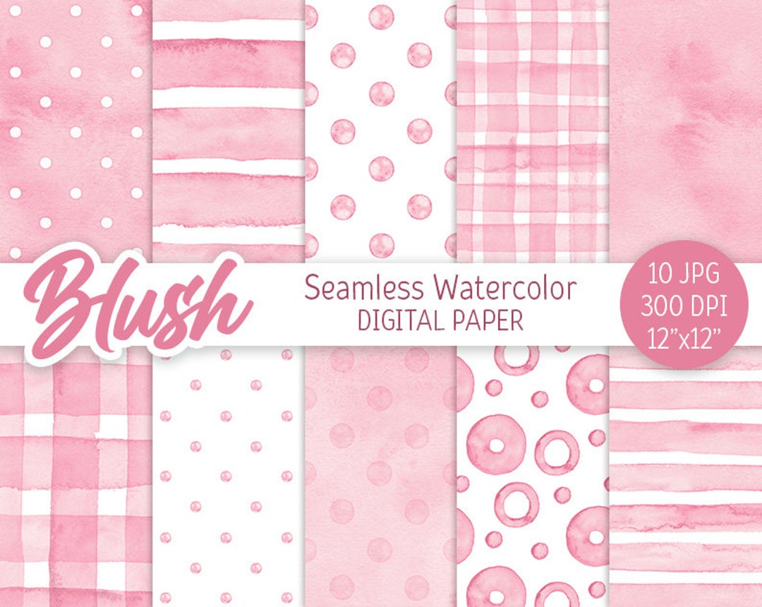 Blush Pink Seamless Pattern Watercolor Polka Dot Digital Paper Pack ...