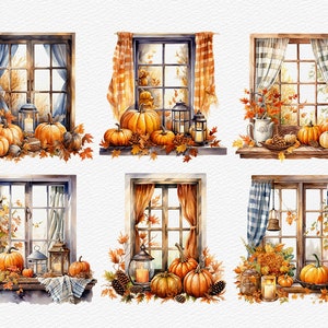 Watercolor Fall Window Clipart Cozy Autumn PNG Graphics Autumn Leaves ...