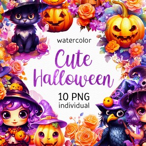 Cute Halloween Clipart Pack Halloween Watercolor Clipart Printable ...