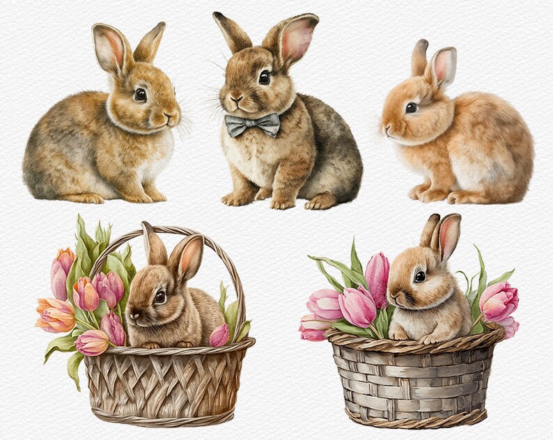 Watercolor Easter Bunny Clipart Bundle, Easter Clipart, Spring Clipart ...