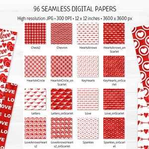 Red White Valentine Day Digital Paper Bundle Watercolor Love Seamless ...