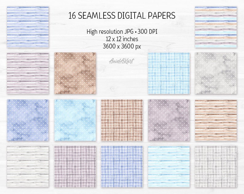 Watercolor Winter Digital Paper Pack Winter Hues Seamless Pattern Polka ...