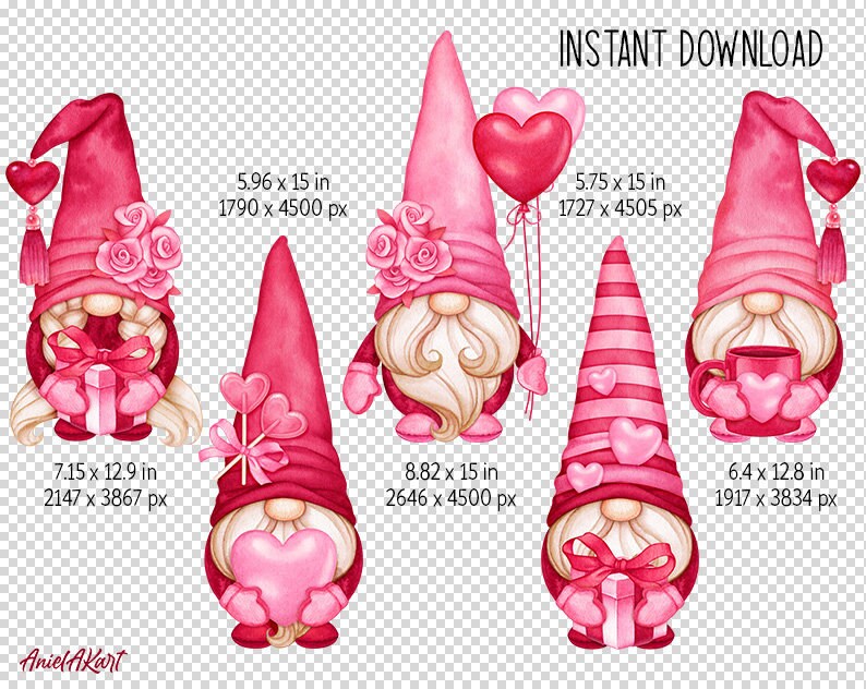 Valentine Gnomes PNG Clipart Watercolor Valentine's Day | Etsy