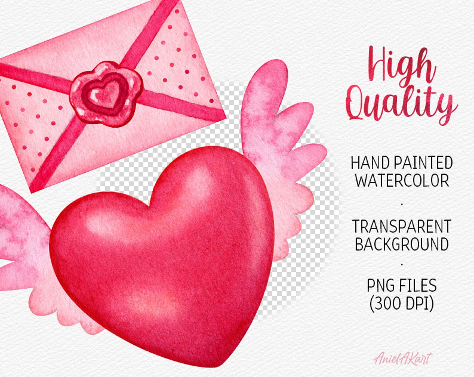 Watercolor Valentine's Day Clipart Valentine PNG Red Love | Etsy