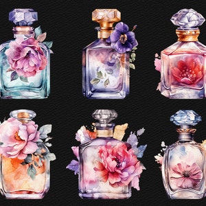 Watercolor Floral Perfume Bottles Clipart Flower Perfume PNG Bundle ...