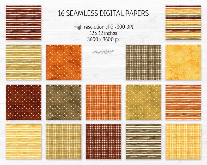 Watercolor Autumn Digital Paper Pack Cozy Fall Seamless Pattern Polka ...