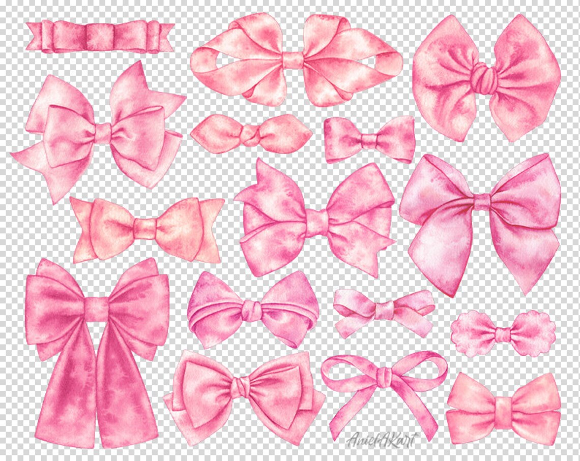 Watercolor Pink Bows Clipart Handpainted Pastel Pink Bows PNG | Etsy