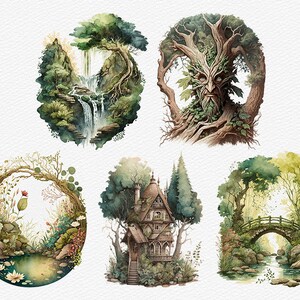 Watercolor Enchanted Forest Clipart Fairy Forest PNG Bundle Magic ...