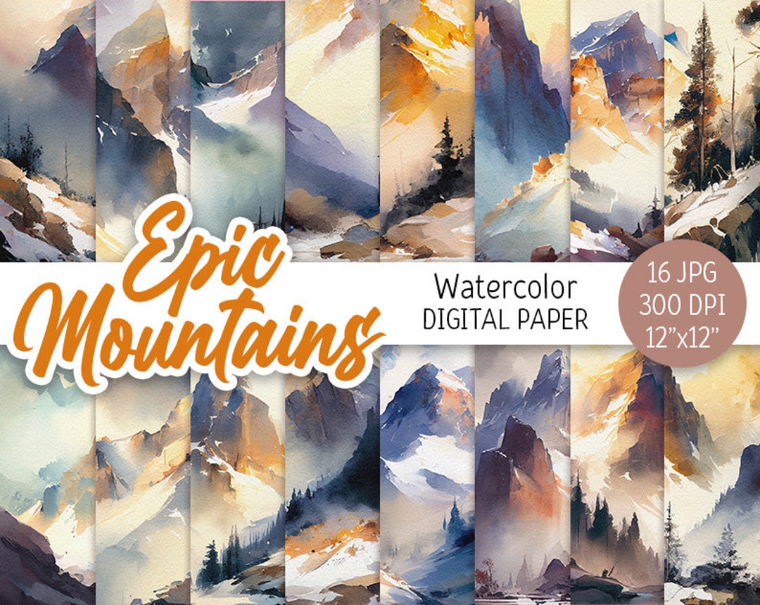 Watercolor Epic Mountains Digital Paper Pack Landscape Printable ...