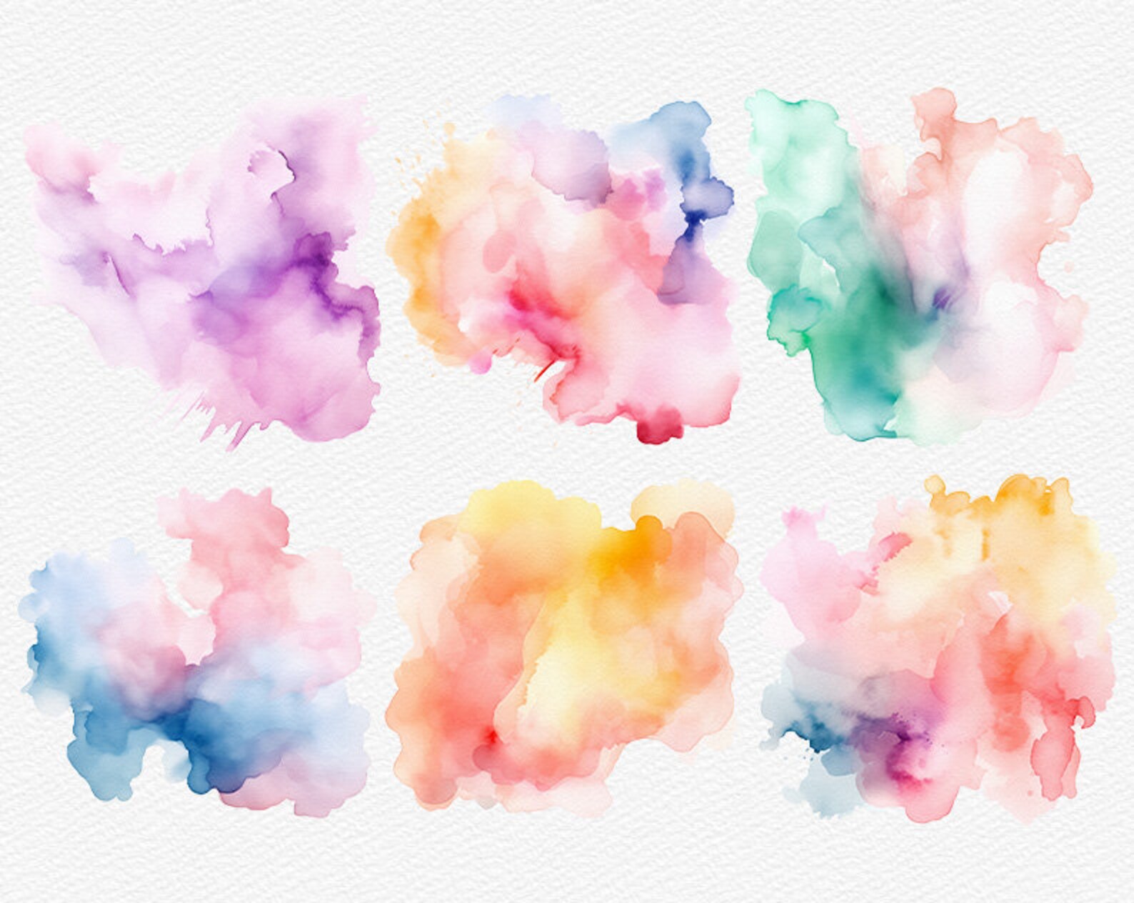 Pastel Watercolor Splash Clipart PNG Bundle Brush Strokes Clipart ...