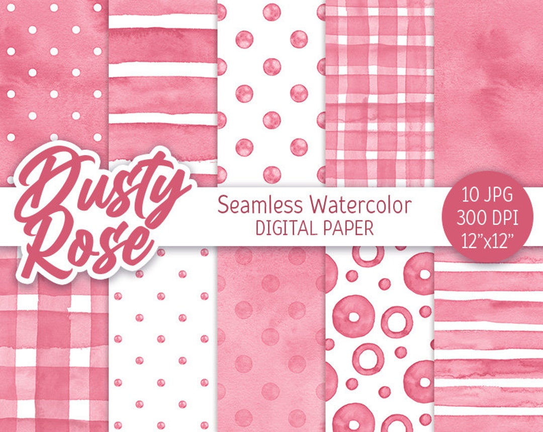 Dusty Rose Seamless Pattern Watercolor Polka Dot Digital Paper Pack ...