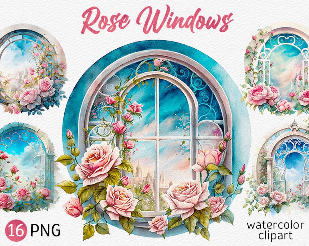 Watercolor Rose Window Clipart Summer Flower Window PNG, Scrapbooking ...