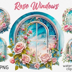Watercolor Rose Window Clipart Summer Flower Window PNG, Scrapbooking ...
