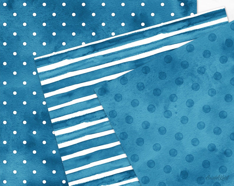 Prussian Blue Seamless Pattern Watercolor Polka Dot Digital Paper Pack ...