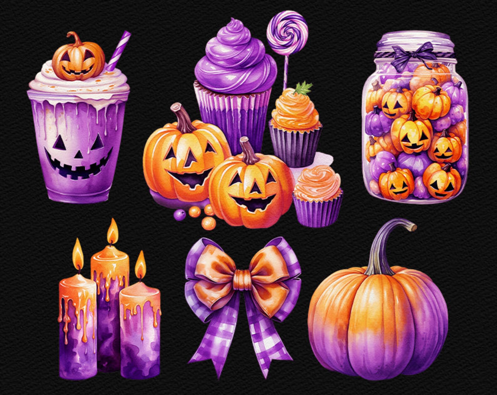 Sweet Halloween Clipart Pack Cute Halloween Watercolor Clipart ...