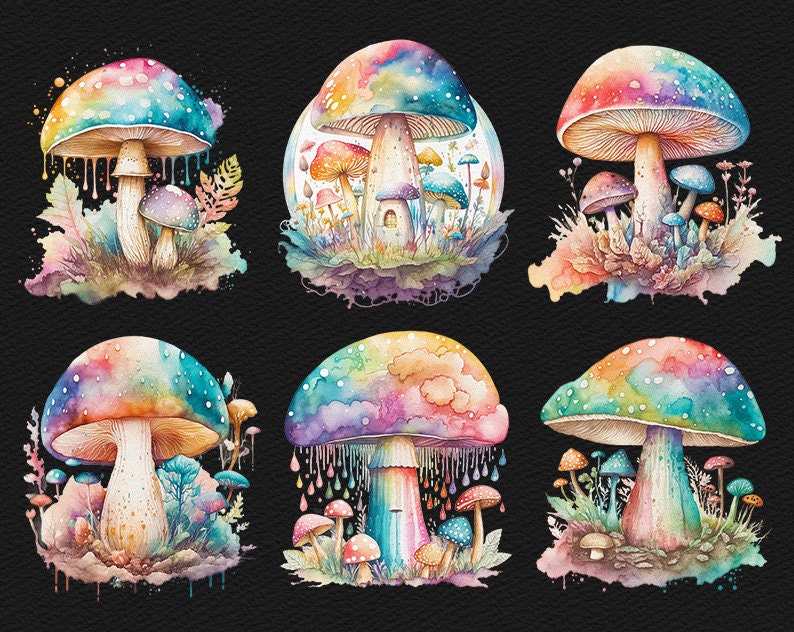 Watercolor Mystical Mushrooms Clipart Magic Mushrooms Bundle PNG Cute ...