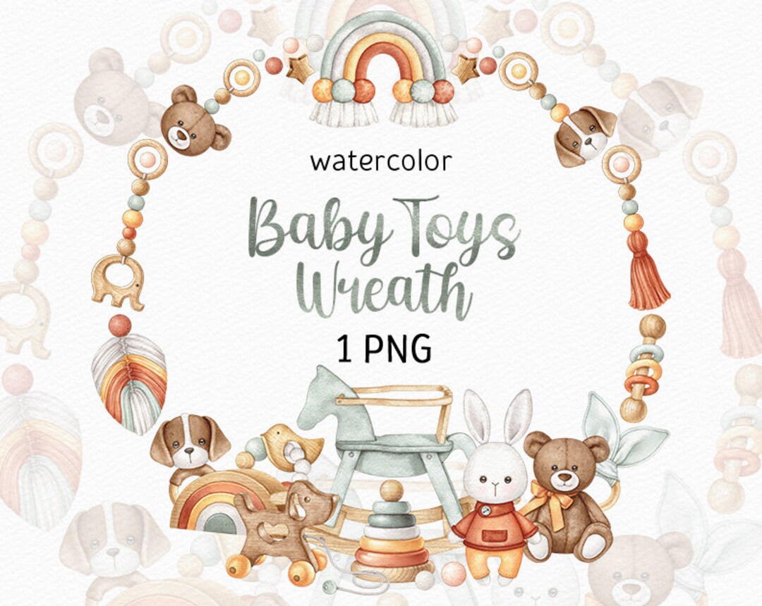 Watercolor Baby Toys Wreath Baby Shower Clipart Neutral Nursery Cute ...