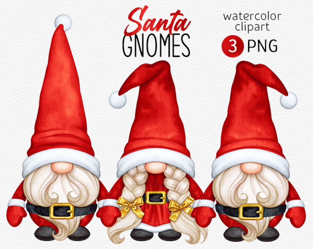 Christmas Gnomes PNG Clipart Cute Watercolor Santa Gnomes Hand Drawn ...