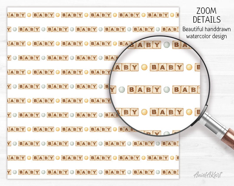 Boho Baby Digital Paper Pack Nursery Watercolor Baby Toys Seamless ...