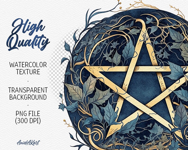 Watercolor Pentagram Clipart Magic Pentacle PNG Bundle Wiccan - Etsy