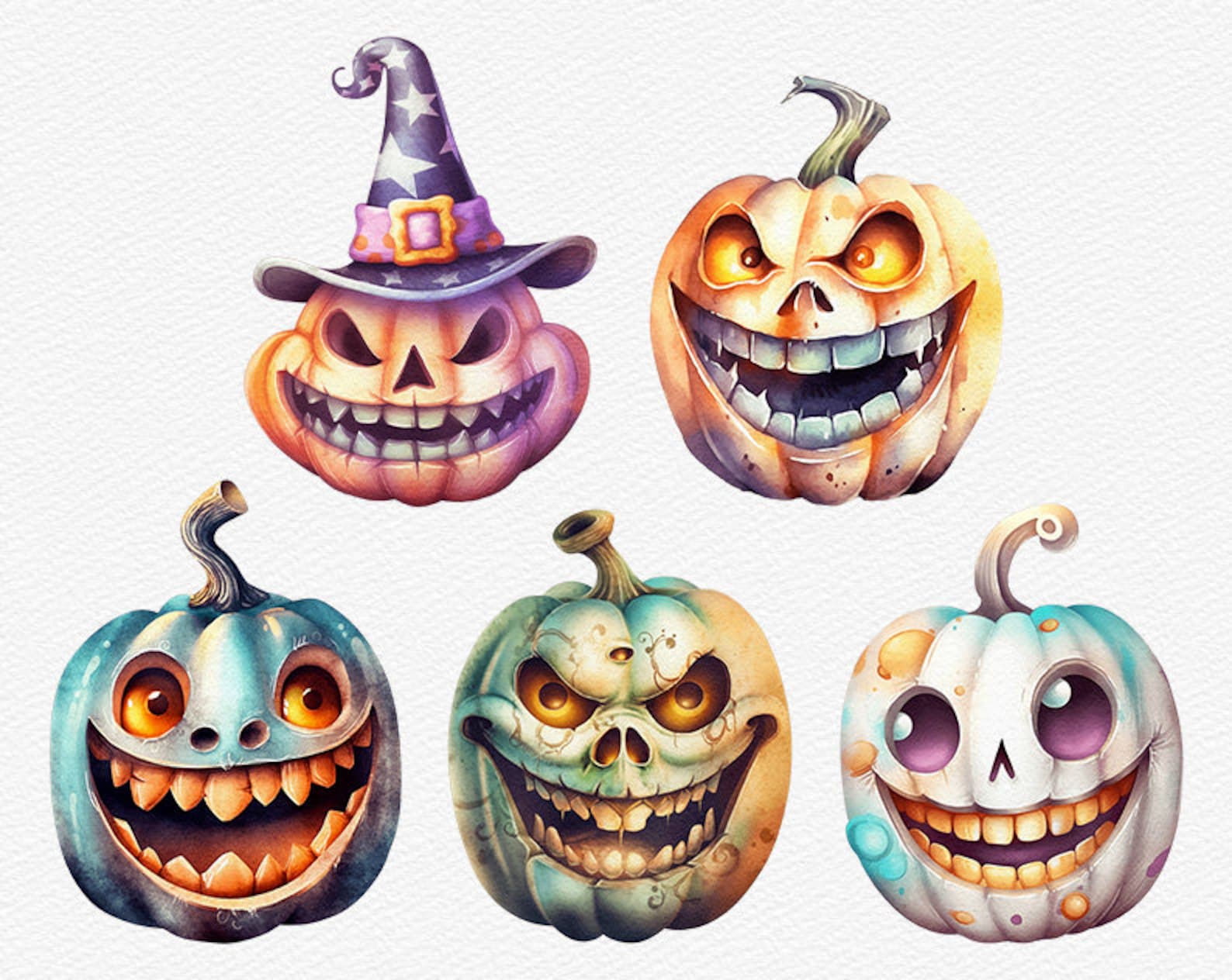 Watercolor Spooky Pumpkin Clipart Scary Pumpkins PNG Bundle Autumn Clip ...
