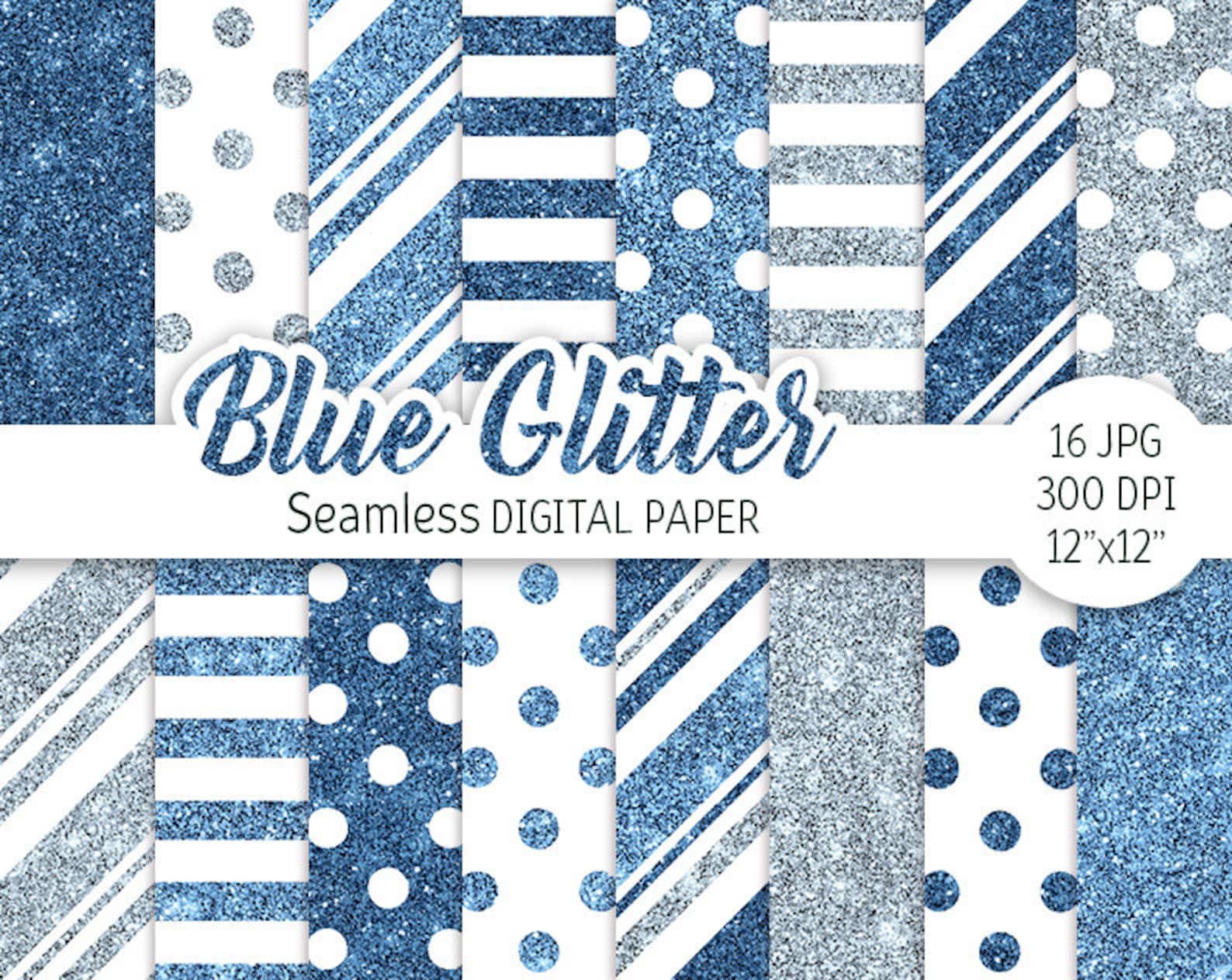 Blue and Silver Glitter Digital Paper Pack Sparkle Seamless | Etsy