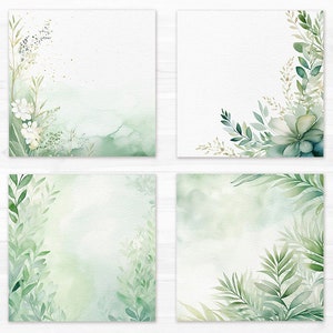 Sage Green Digital Paper Pack Watercolor Pastel Wedding Scrapbook Paper ...